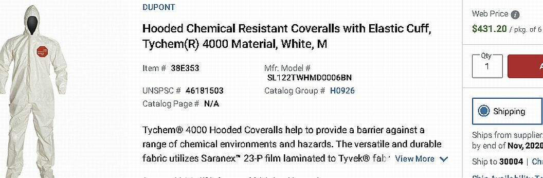 TYVEK, COVERALLS, SUIT, HOOD, MEDIUM, BOOTIES, CHEMICAL, RESISTANT, BOX ...