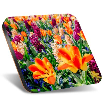 1x Square Coaster 12cm Bright Colourful Flowers Meadow Garden Gardener ...