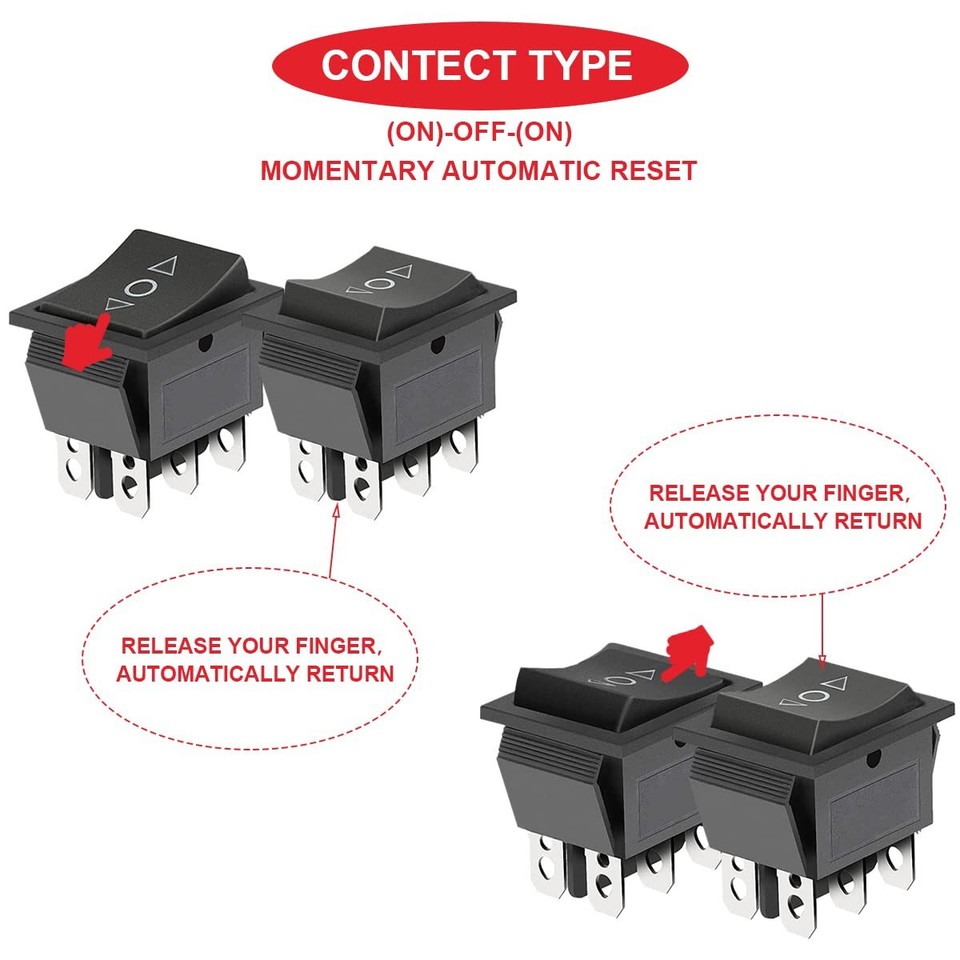 4Pcs Momentary Motor Polarity Reverse Rocker Switch DC 20A 12V DPDT 6 ...