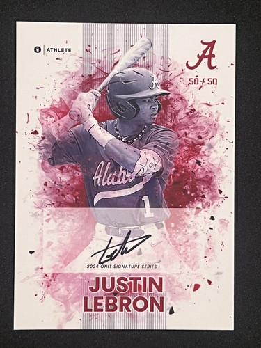 JUSTIN LEBRON 2023-24 ONIT Alabama Baseball White SP AUTO # 50/50 ...