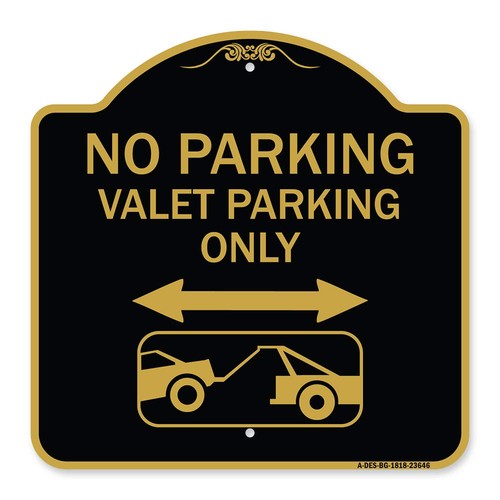 Valet Parking Only Sign w Bidirectional Arrow Tow Graphic 18x18 ...