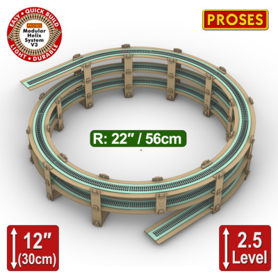 HO Scale Single Track Helix For Model Trains Radius: 22" Height 12", 2. ...