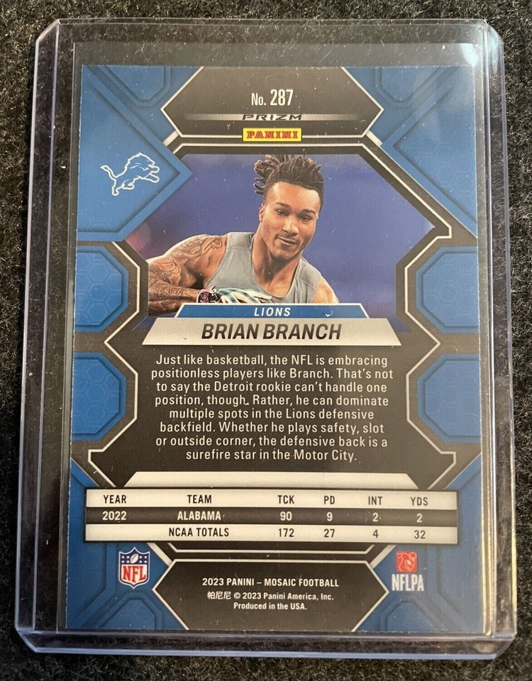 Panini Mosaic 2023 Brian Branch Lions #287 RC | eBay