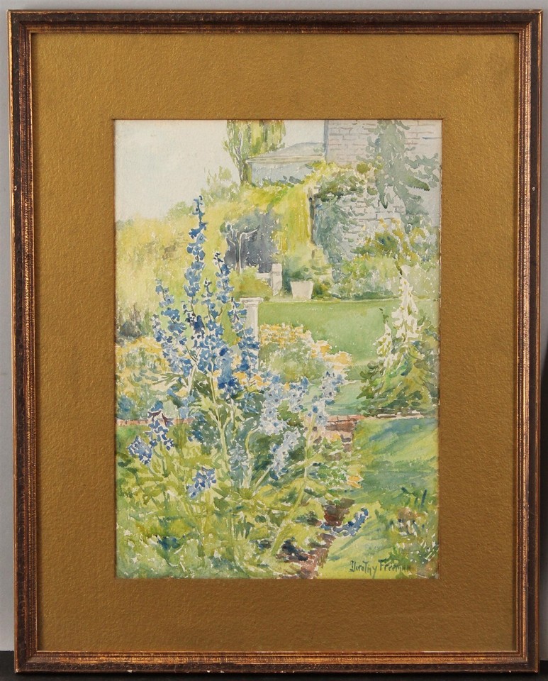 Antique Signed DOROTHY FREEMAN-MARTIN American Flower Garden Watercolor ...