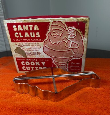 VTG Christmas Holiday Santa Claus Cookie Pastry Cutter Metal 8" OG Box ...