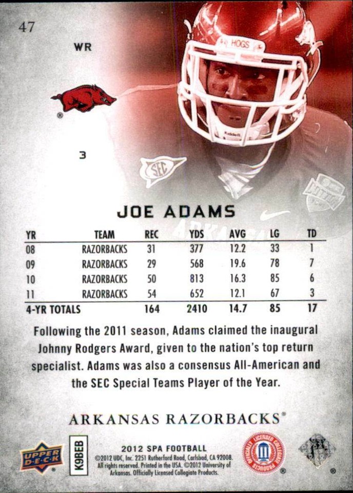 2012 SP Authentic Rookie #47 Joe Adams Arkansas Razorbacks | eBay