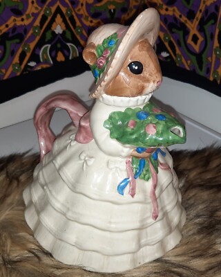 Elegant Vintage/80s MOUSE Lady in Dress-Decorative Handpainted Teapot w ...