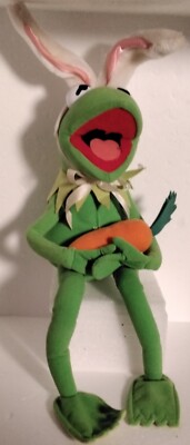 Kermit the Frog with Easter Bunny Ears Carrot Plush -The Muppets Toy ...