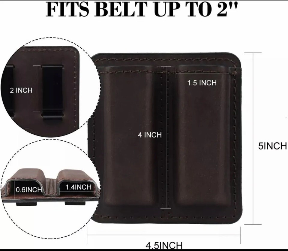 Double Magazine Pouch Genuine Leather for .40 .45 9mm Single Stack ...