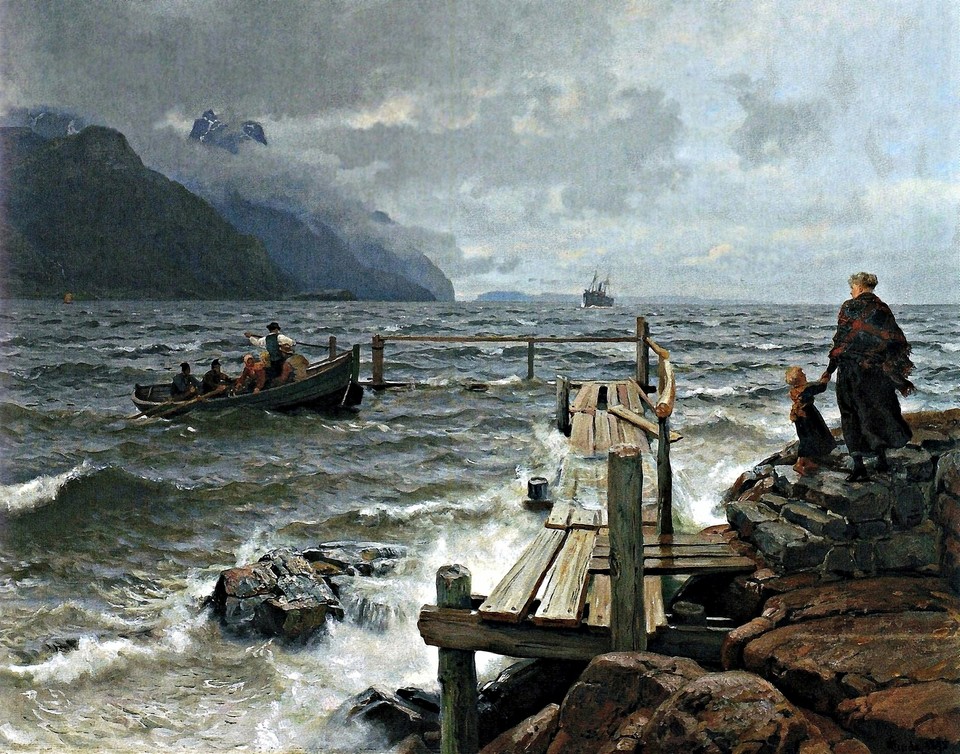 Art Fresh Breeze off Coast by Hans Gude Boat Oil Painting Giclee Print ...