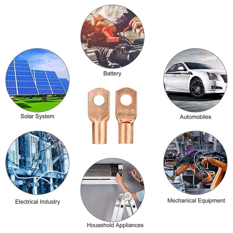 140PCS Copper Lugs Ring Terminals Bare Battery Welding Crimp Wire ...