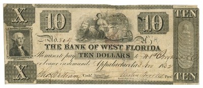 1832 Bank of West Florida Appalachicola FL $10 Obsolete B-4 (65880) | eBay