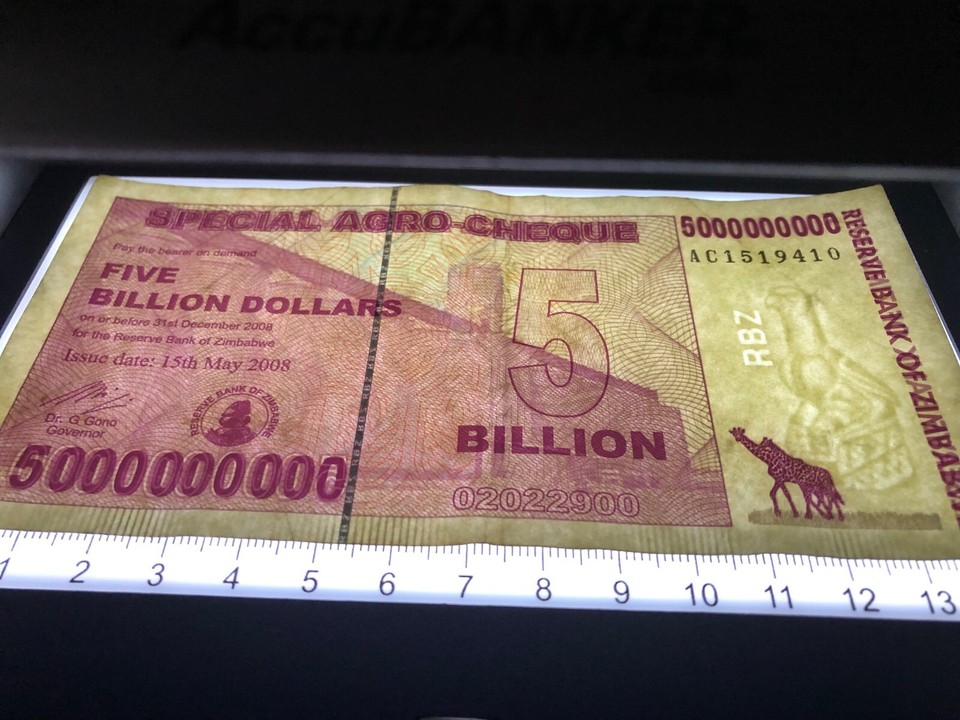 100x Zimbabwe 5 Billion Dollar Special Agro Cheque Bill Banknote - 500 ...