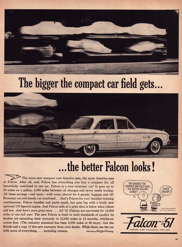 1960 Ford Falcon Print Ad Model Year '61 Peanuts Charlie Brown Linus | eBay