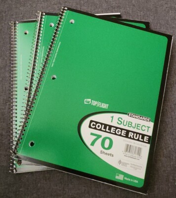Top Flight Standards 1 Subject Wirebound Wide Ruled Notebook 70 Sheet ...