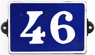 Old blue French house number 46 door gate plate plaque enamel metal ...
