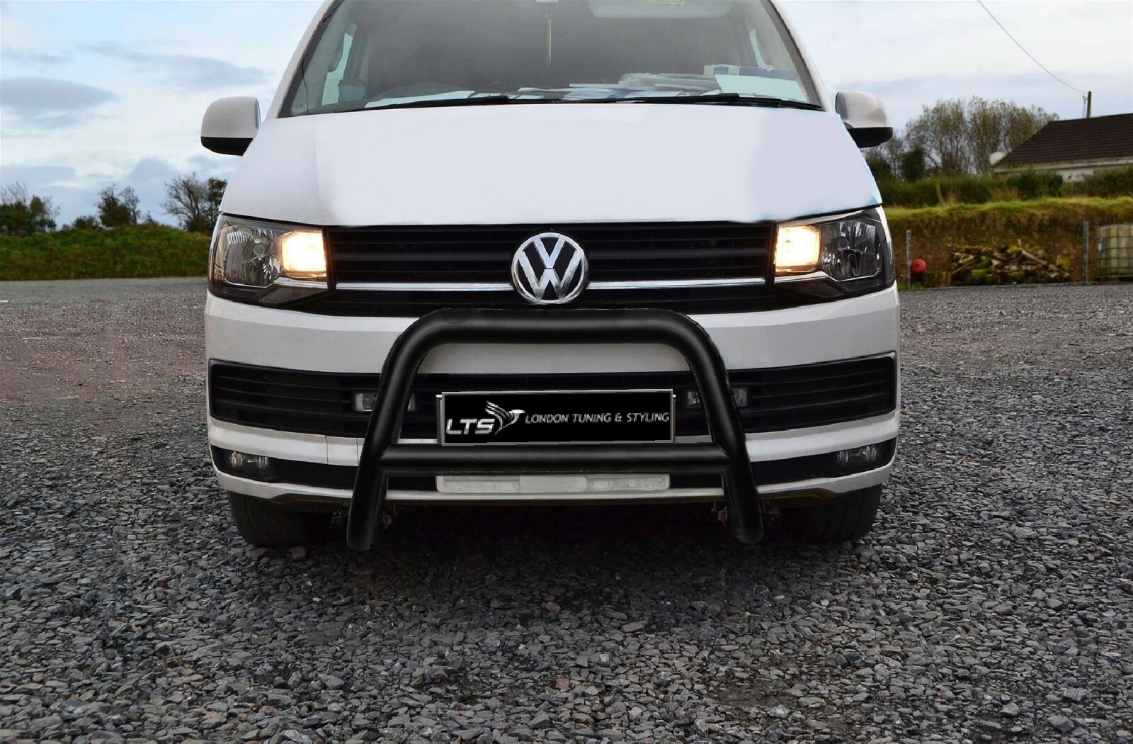 VW T6 TRANSPORTER STEEL BLACK AXLE NUDGE A-BAR BULL BAR GUARD 2015-2020 ...