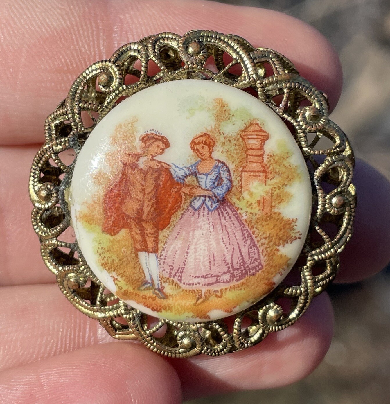 Vintage Western Germany Gold Tone Filigree Victorian Scene Brooch Pin ...