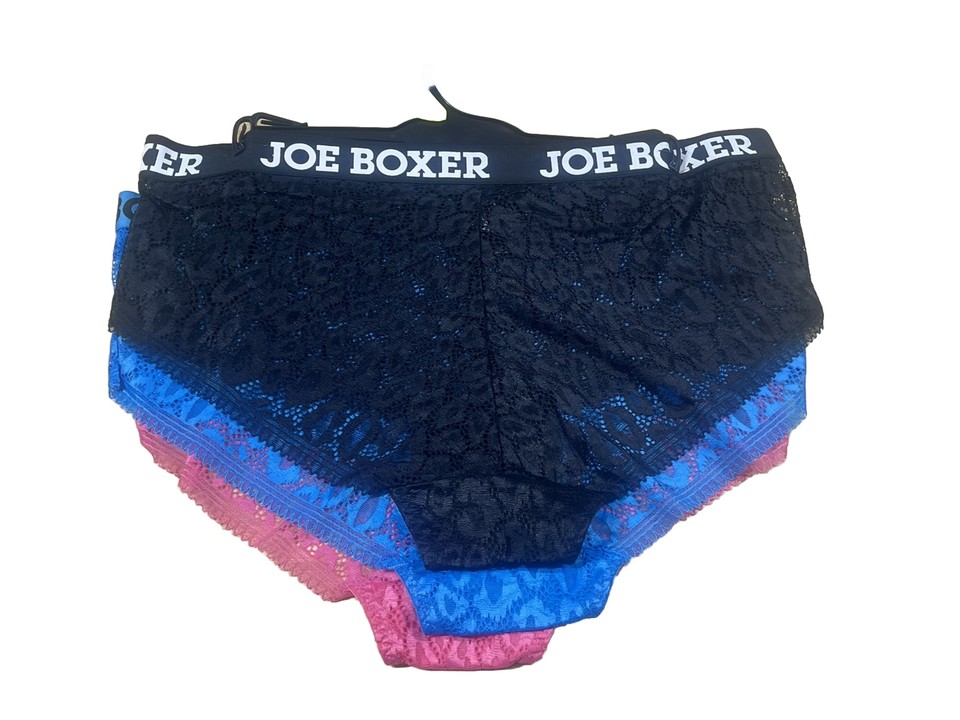 Joe Boxer Women's 3 Pair Pack Lace Hipsters Panties Size 2X Pink/Black ...