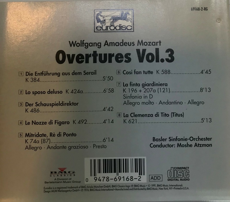 Mozart: Overtures, Vol 3 Moshe Atzmon Basler Sinfonie Orchester (CD ...
