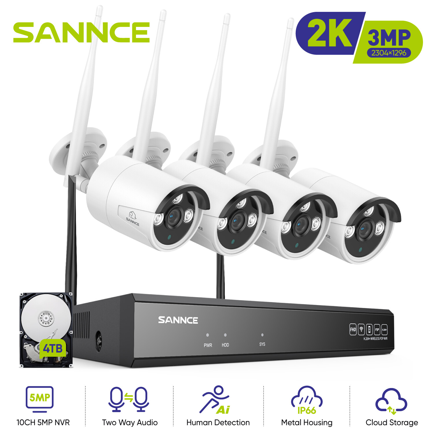 SANNCE 3MP Security Camera System Wireless Outdoor Wifi Audio CCTV 8CH ...