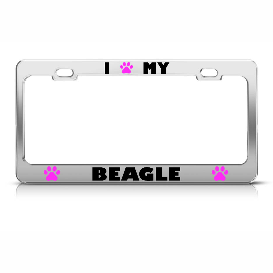 BEAGLE PAW LOVE PET DOG Metal License Plate Frame Tag Holder Two Holes ...