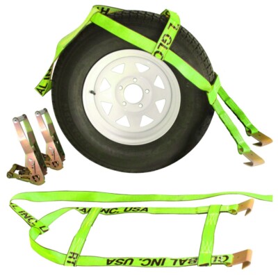Green Demco Kar Kaddy Tow Dolly Straps Rugged Weave w/Hook 2 Ratchets 1 ...