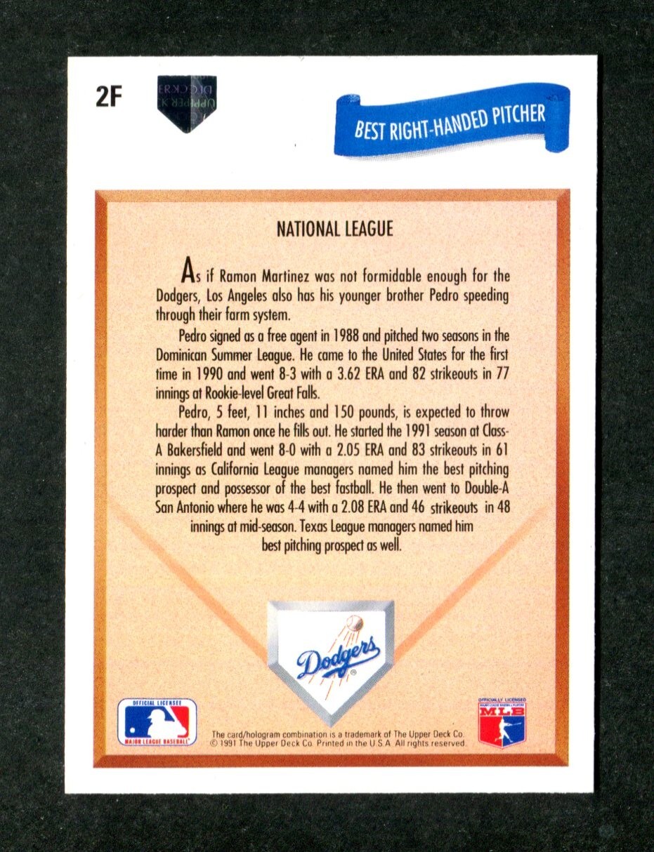 Pedro Martinez Dodger MLB Baseball Rookie Card #2F 1991 Upper Deck ...