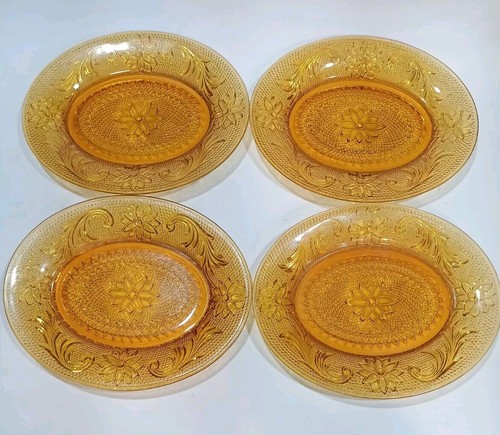 Lot Of 4 Tiara Indiana Amber Glass Sandwich Pattern Oval Plates | eBay