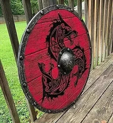 Medieval Wooden Shield Round Unique Dragon Design Shield Wearable ...