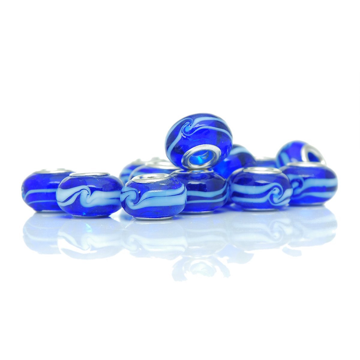 10 Royal Blue and White Murano Glass European Bead Compatible for Most ...