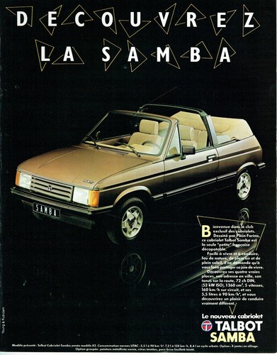 1982 Advertising 1022 Talbot Samba Advertising New Convertible | eBay