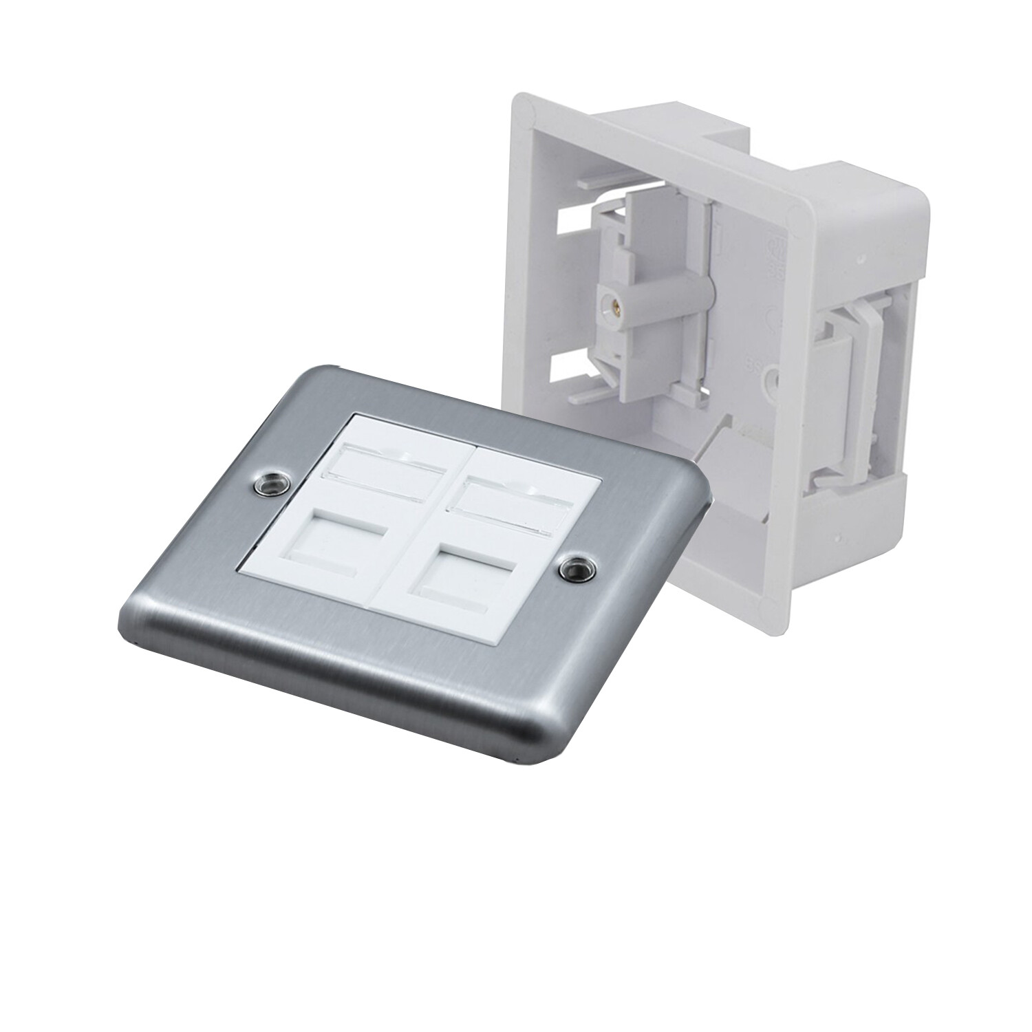 Face plate Single gang Brush Steel 2xCat5e White Euro Module & Dryline ...