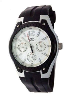 NEW Casio Men's watch MTR-301 Black Band White Face 3 Eye 50M Water ...