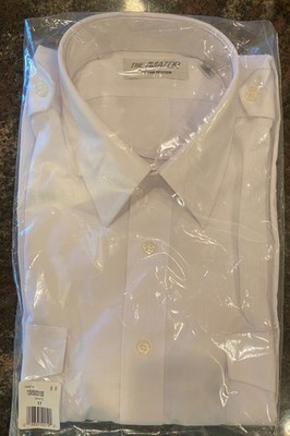 NEW Van Heusen AVIATOR Size 17 White Short Sleeve Shirt Epaulets ...