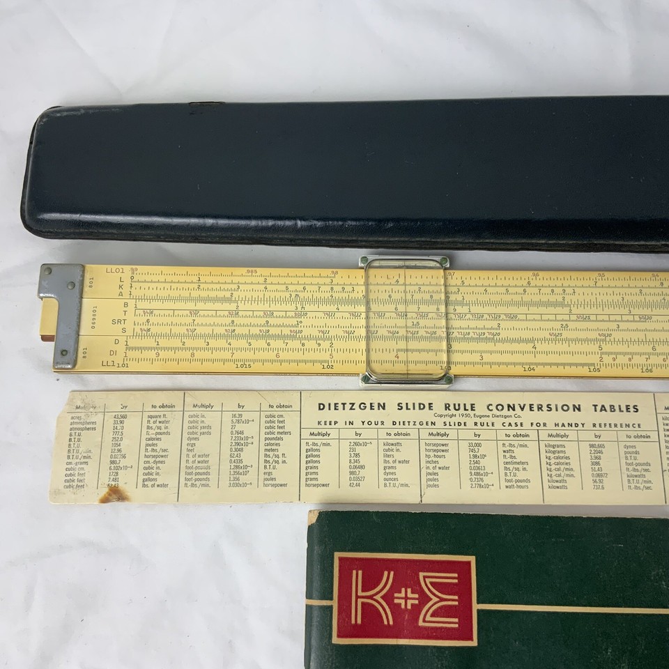K & E 1947 Log Decitrig Slide Rule, Leather Case, Conversion Table ...