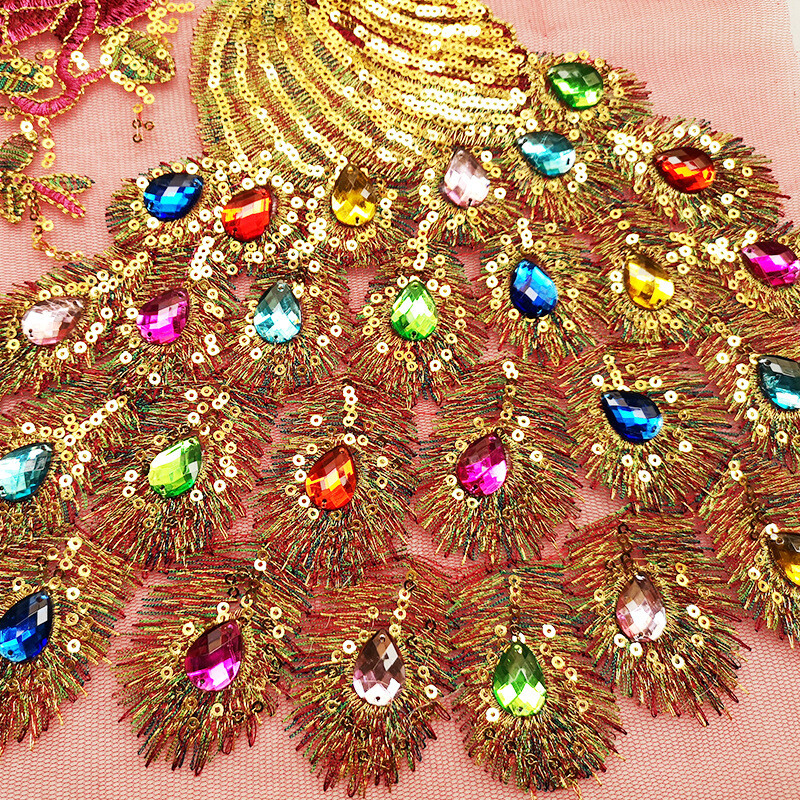 Sequin Peacock Patches Rainbow Embroidered Sew on Appliques Lace Mesh ...