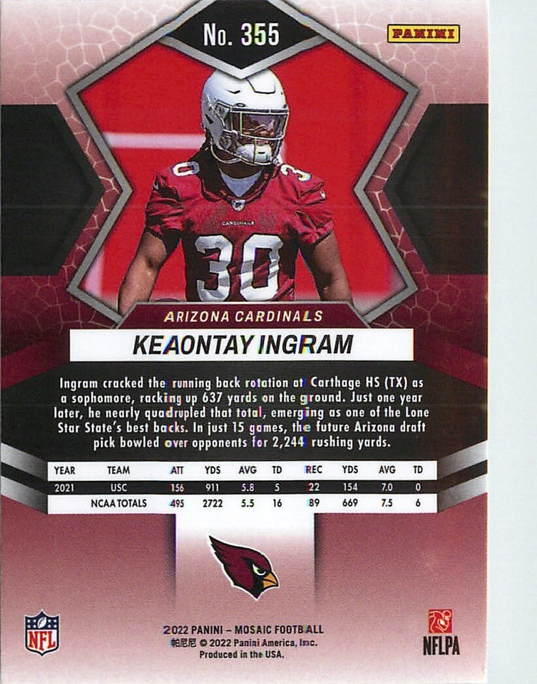 Keaontay Ingram 2022 Mosaic Football NFL Rookie Card #355 Arizona ...
