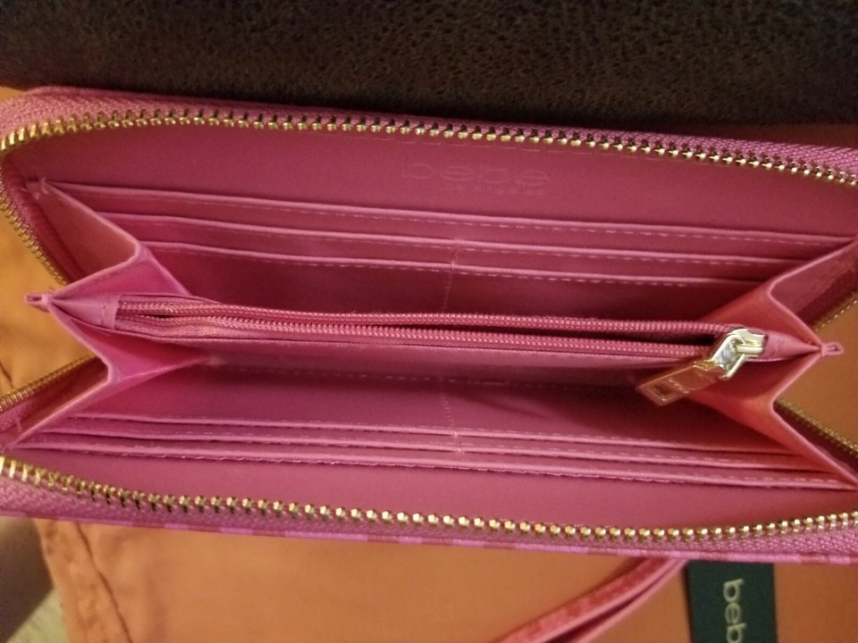 NWT, Bebe Vegan, Zip Around wallet, Wristlet, Lots Of Card Slots, Pink ...