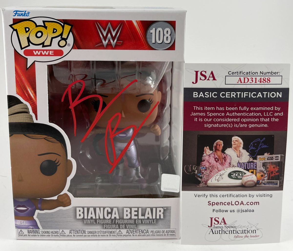 WWE Bianca Belair Signed Funko POP #108 B Autograph WrestleMania NXT ...