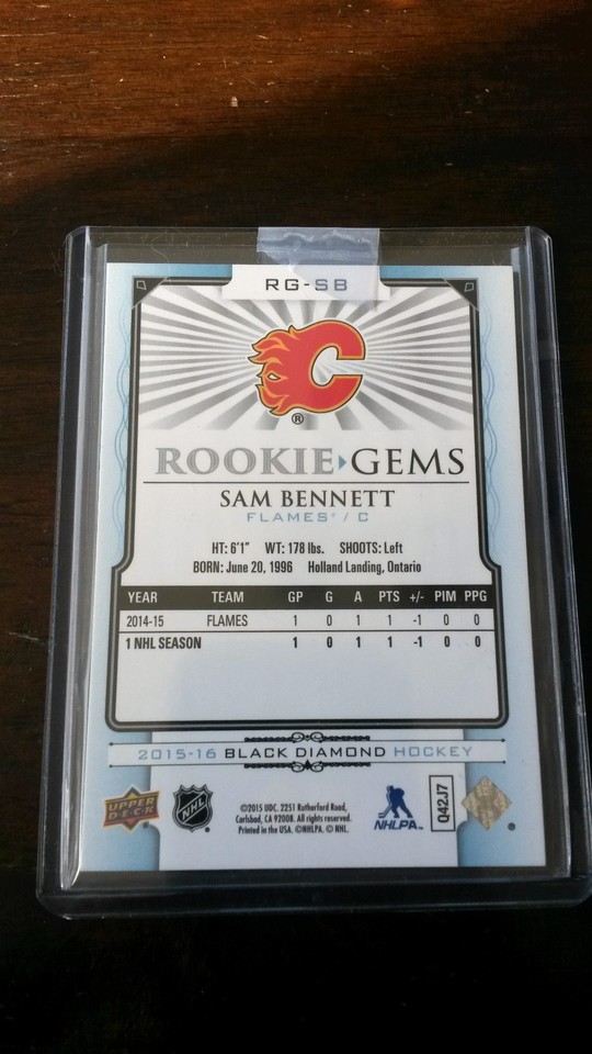 2015-16 BLACK DIAMOND SAM BENNETT Rookie Gems #RG-SB Calgary Flames 302 ...