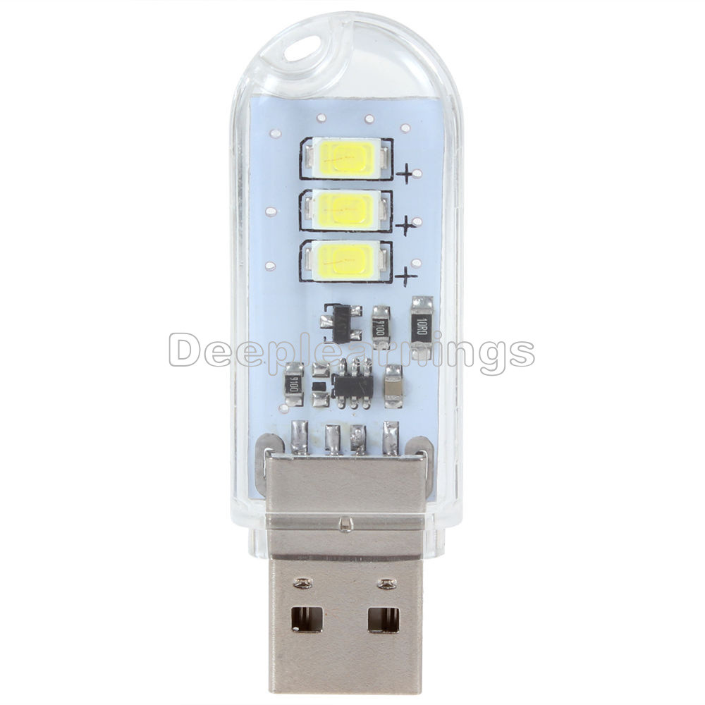 White Portable USB 3 LED SMD Touch Switch Night Card Lamp Camping ...