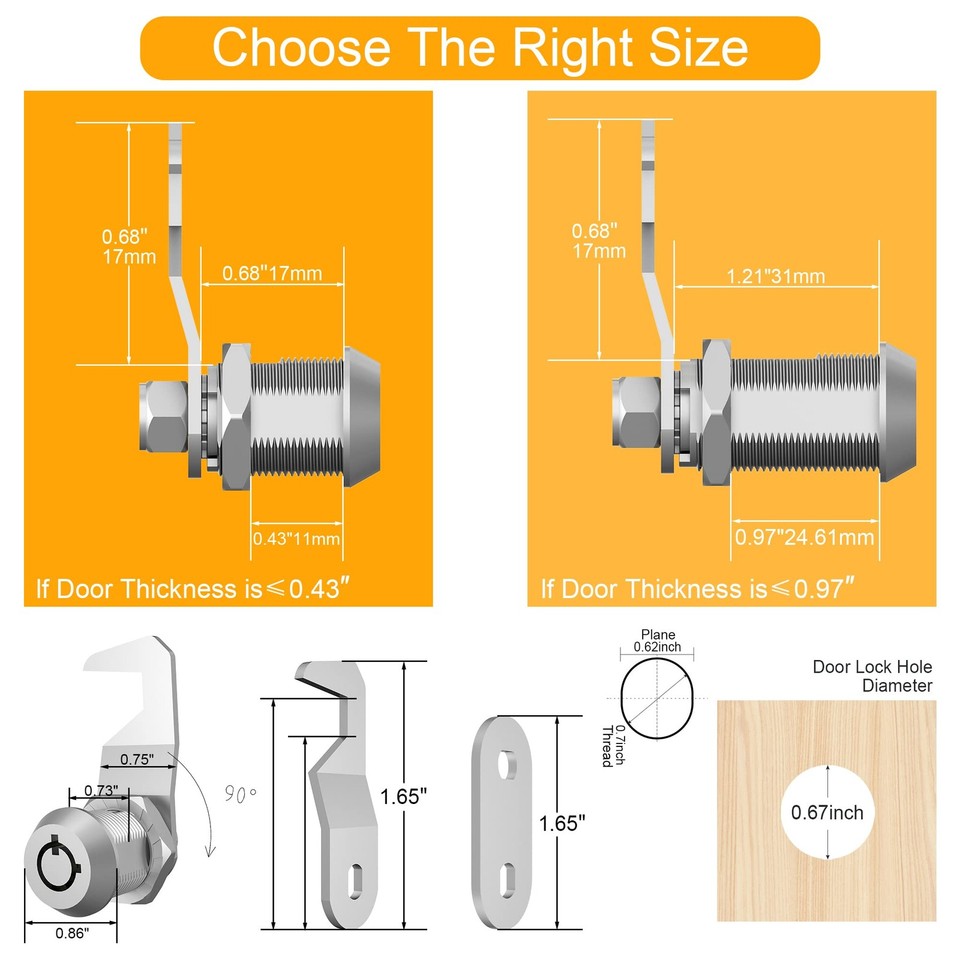 2 Pack Tool Box Locks, Hook Cam, Tubular Cam Lock 5/8" Keyed Alike ...