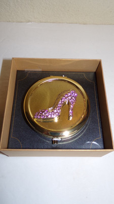 Monet Mirror Compact Pink Crystal Stiletto Gold Tone New in Box Purse ...