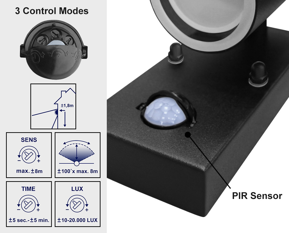 Black PIR Stainless Steel Single Outdoor Wall Light with Movement ...