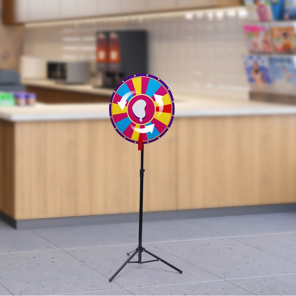 24" Raffle Wheel+Triangular Floor Stand Adjustable Height Spinning Game ...