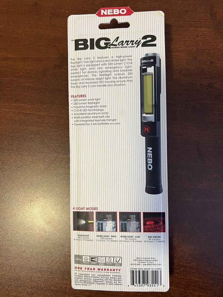 New NEBO Big Larry 2 Worklight - 6902, 200 Lum Flashlight, 500 Lum ...