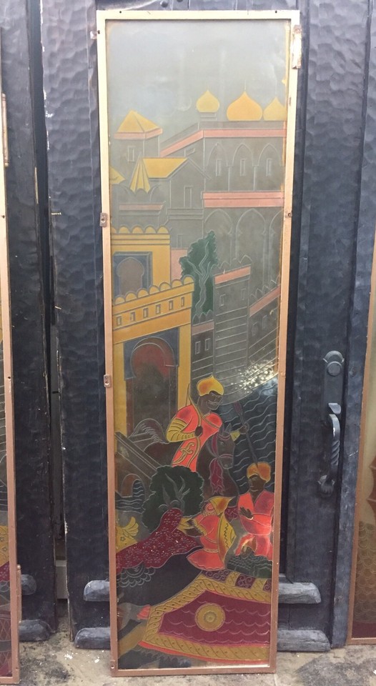 Antique Art Deco Asian Screen Lalique Style Acid Etched Glass Room ...