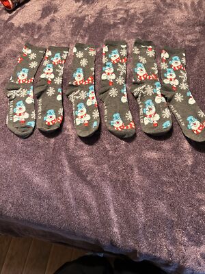 6 FROSTY the SNOWMAN Womens Ladies Red CREW SOCKS 9-11 3 Set Lot Grey ...