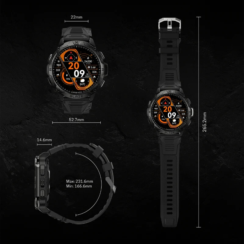 CARBINOX "BLAZE TYPE R " Tactical Military Smartwatch IP69K Black - NEW ...
